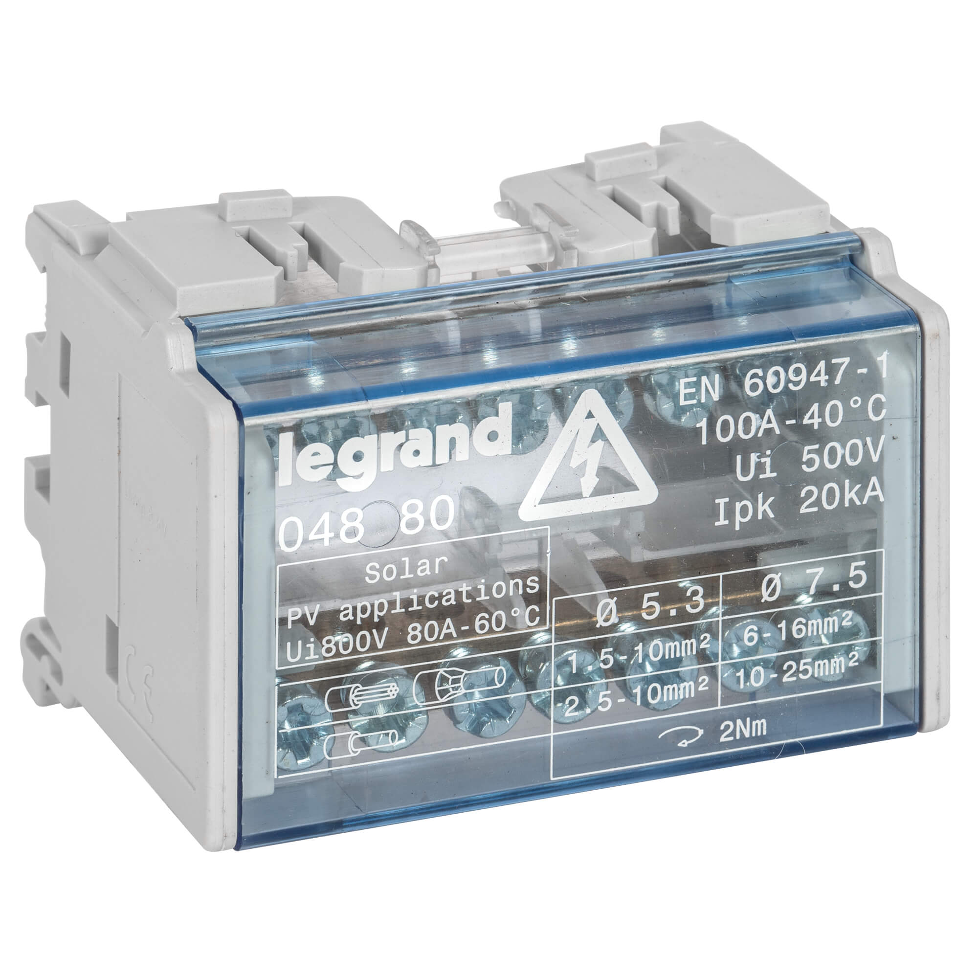 Klemmblock für Normschiene, 100A, 2-reihig, je 7-polig - Klemmen ...