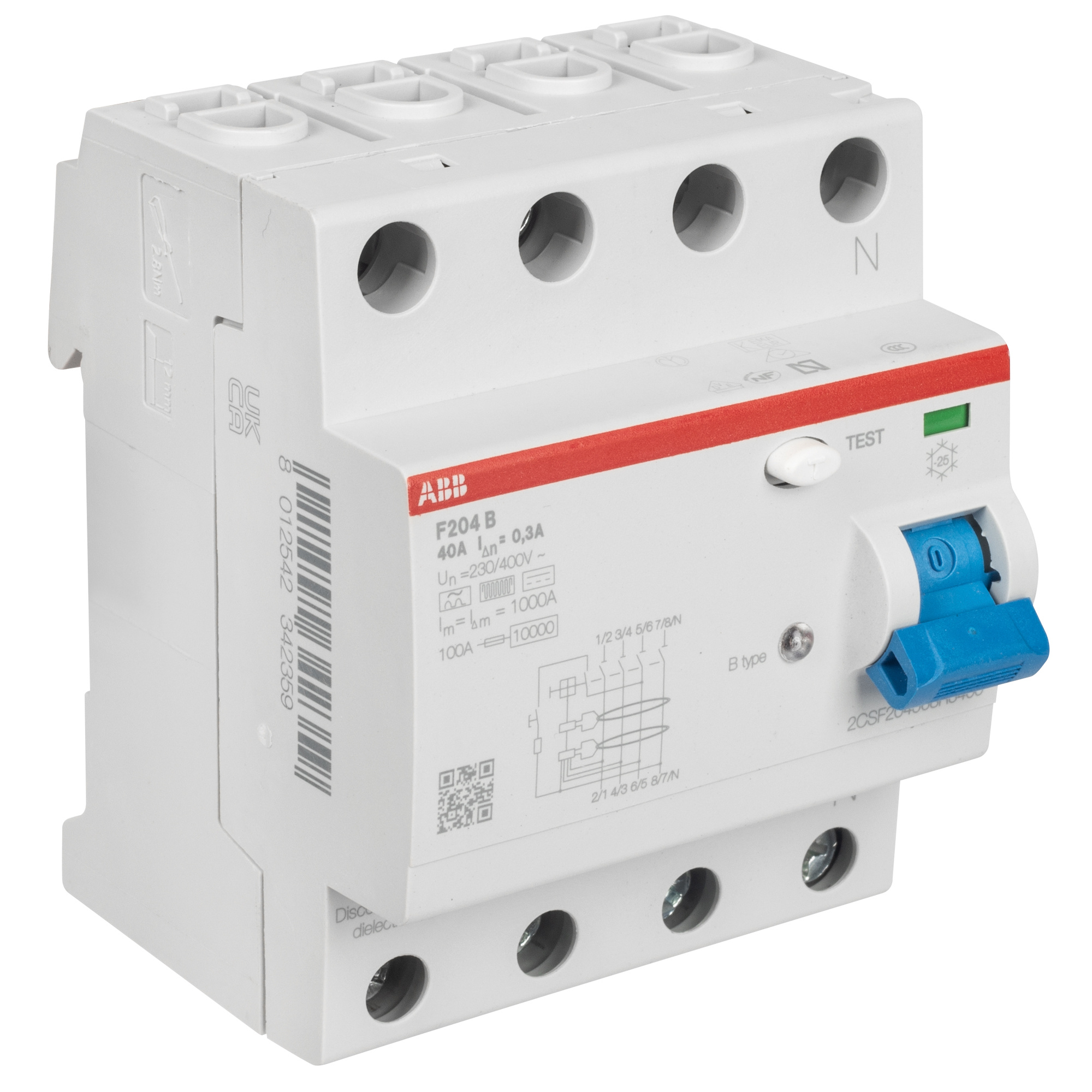 allstromsensitiver FI-Schutzschalter, F 204 B, 4-polig, Typ B, 4 TE - ABB-FI-Schutzschalter FI ...