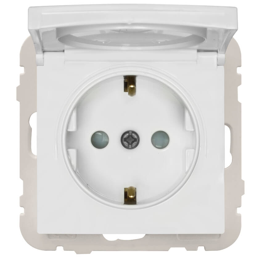 Kombi-Steckdose, mit Klappdeckel, LOGUS 90, signalweiß - LOGUS 90 ...