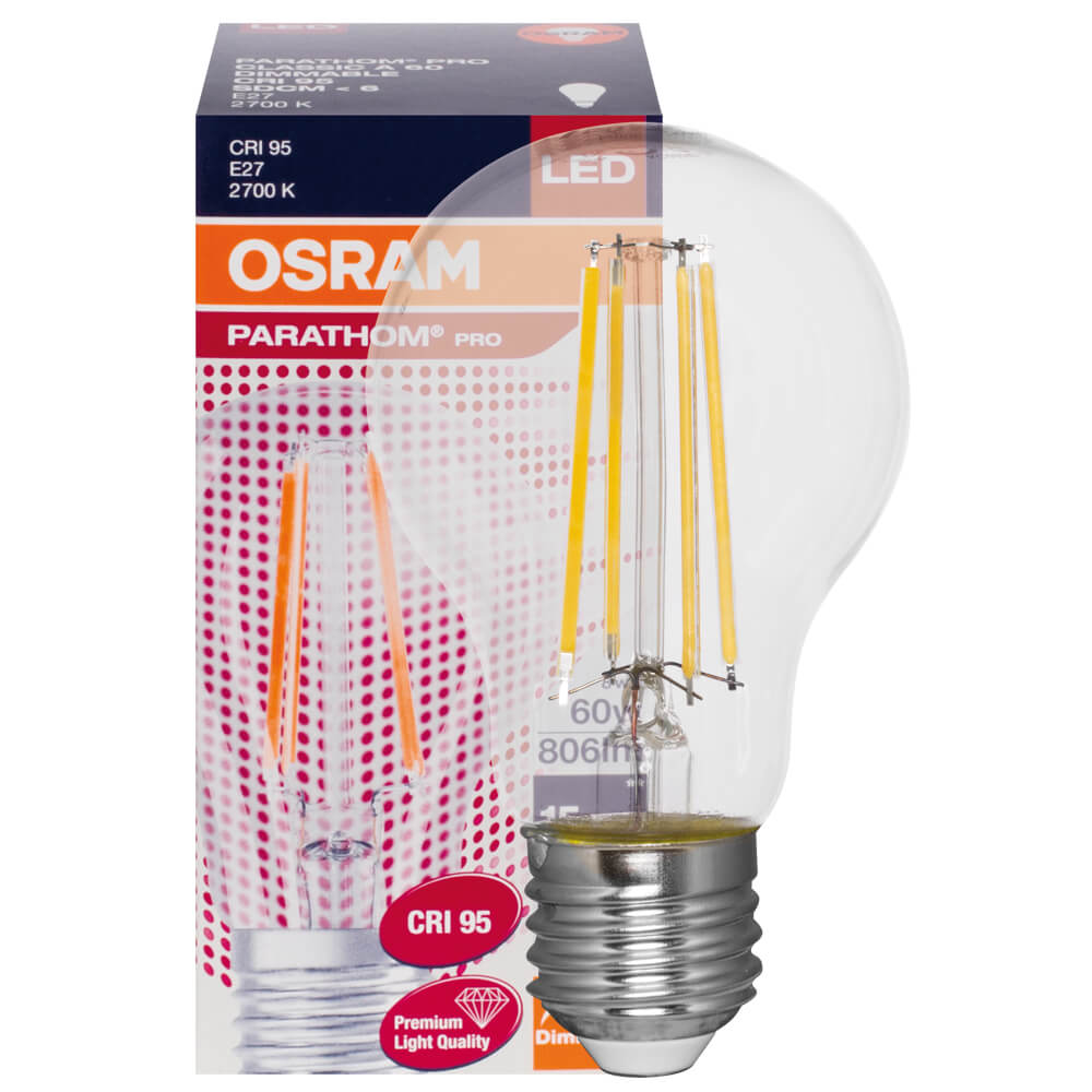 LED-Filament-Lampe, PRO CLASSIC A, AGL-Form, klar, E27/7,5W (60W), 806 lm, 2700K ...