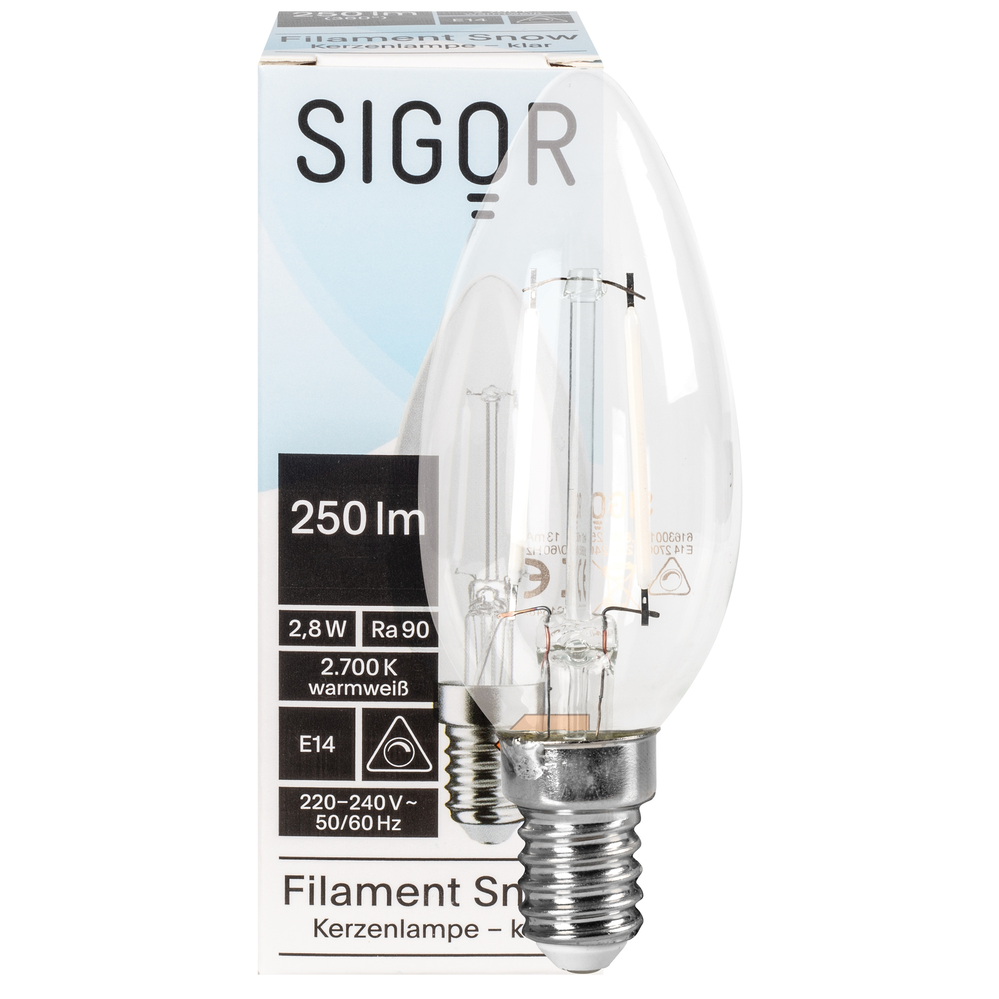 LED-Filament-Lampe, SNOW, Kerzen-Form, klar, E14, 2700K - LED-Kerzenlampen Kerzenlampen ...