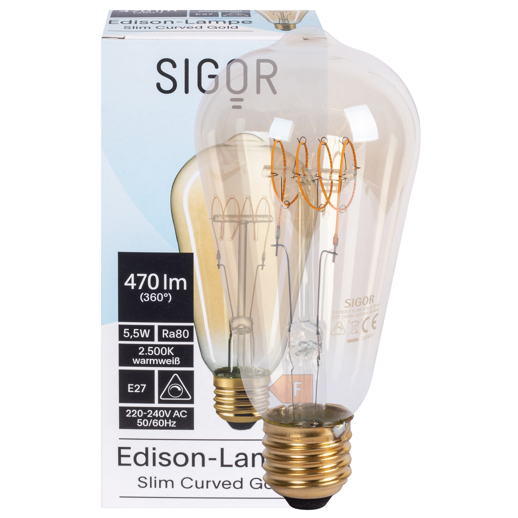 SLIM-Spiral-Filament-Lampe, Edison-Form, goldfarben, E27, 2500K - LED ...