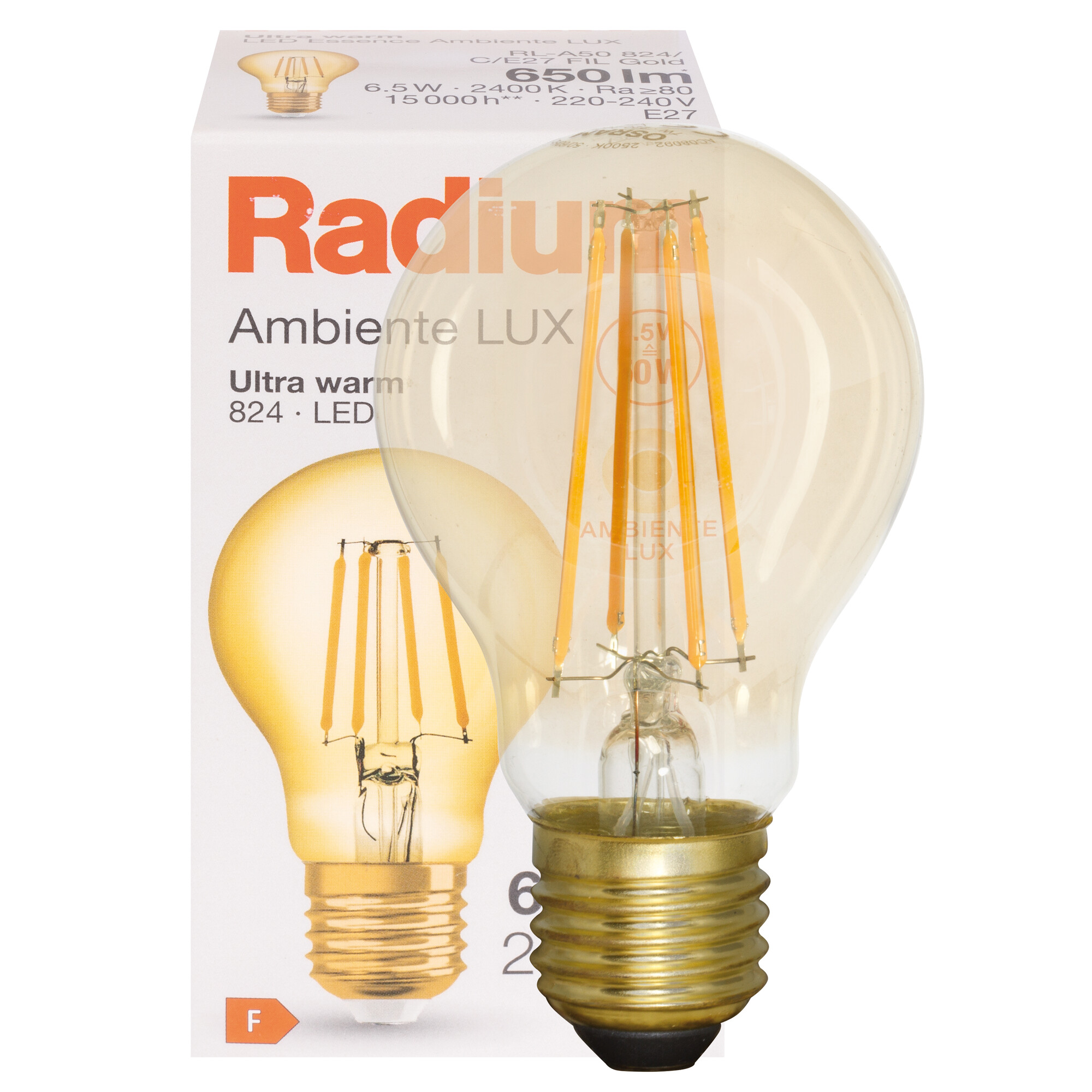 LED-Filament-Lampe, AMBIENTE LUX, AGL-Form, gold, E27, 2400K - LED ...