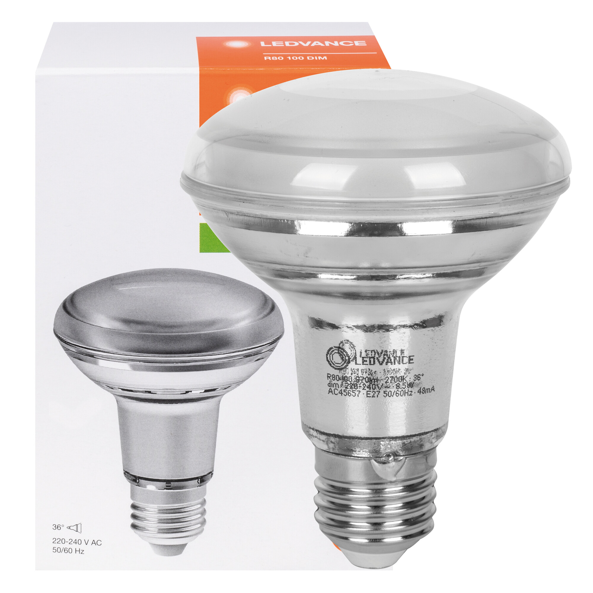 LED-Reflektorlampe, R80 DIM P, E27/8,5W (100W), 670 lm, 2700K - LED-Reflektorlampen, E27 ...
