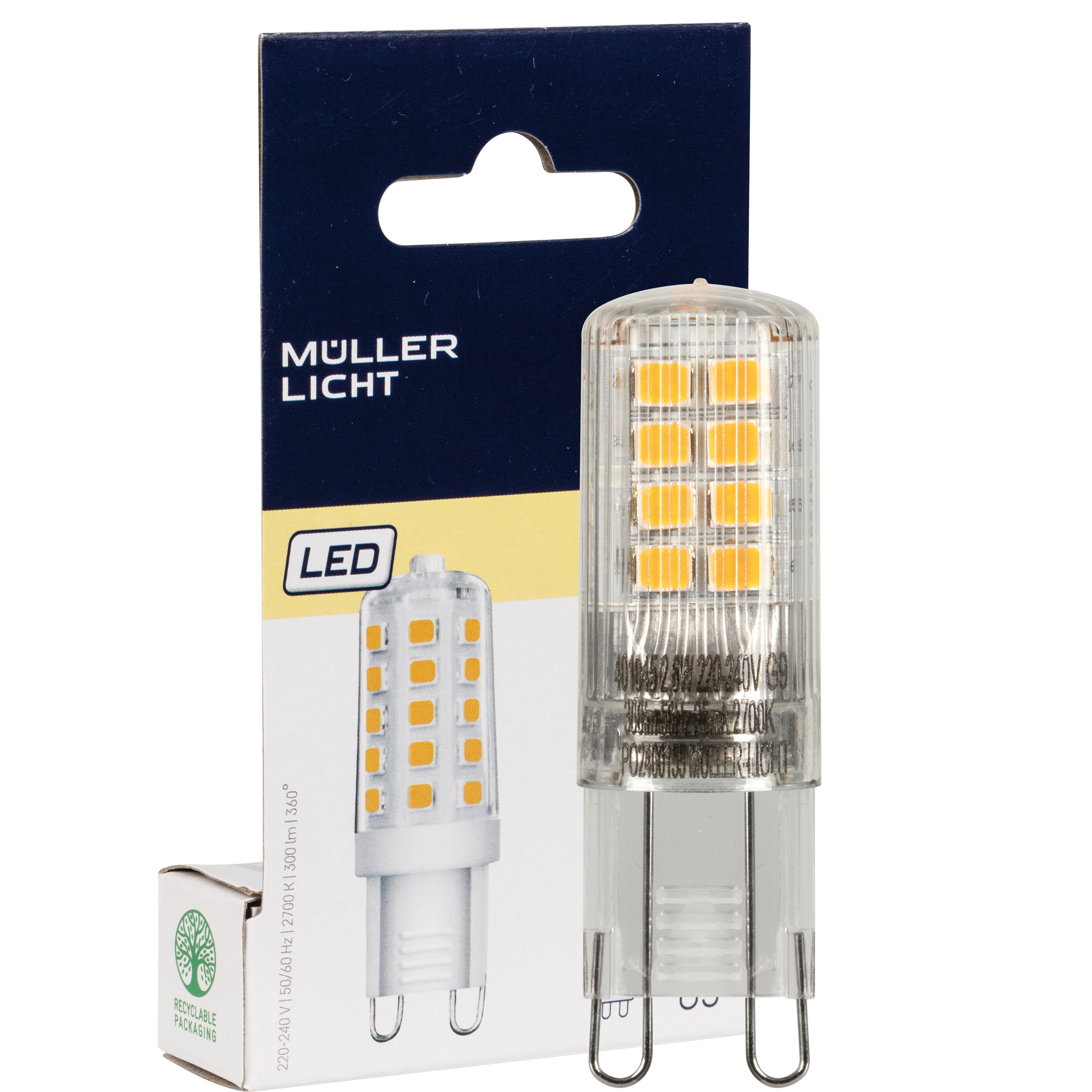 LED-Stiftsockellampe, klar, G9/2,6W (28W), 300 lm, 2700K - LED-Stiftlampen, G9 Stiftsockellampen ...