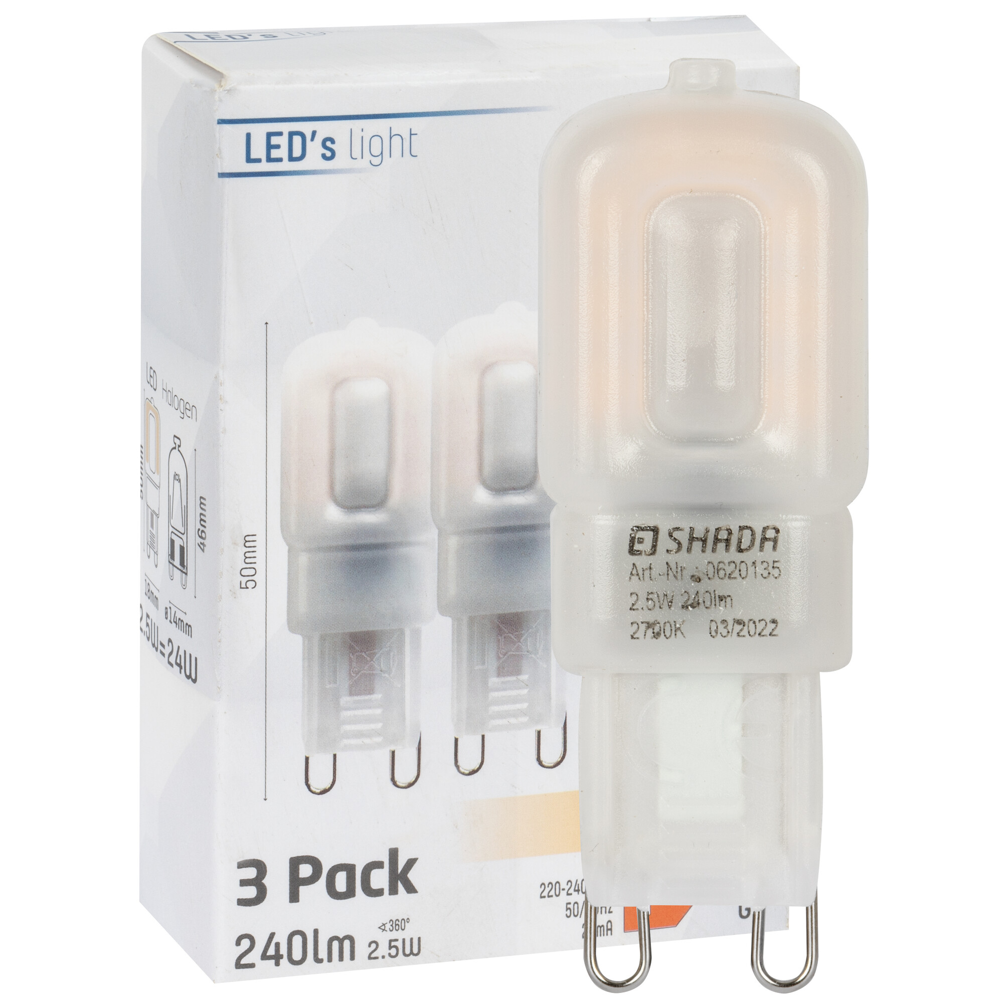 LED-Stiftsockellampe, 3er-Set, mattiert, G9/2,5W (24W), 240 lm, 2700K - LED-Stiftlampen, G9 ...